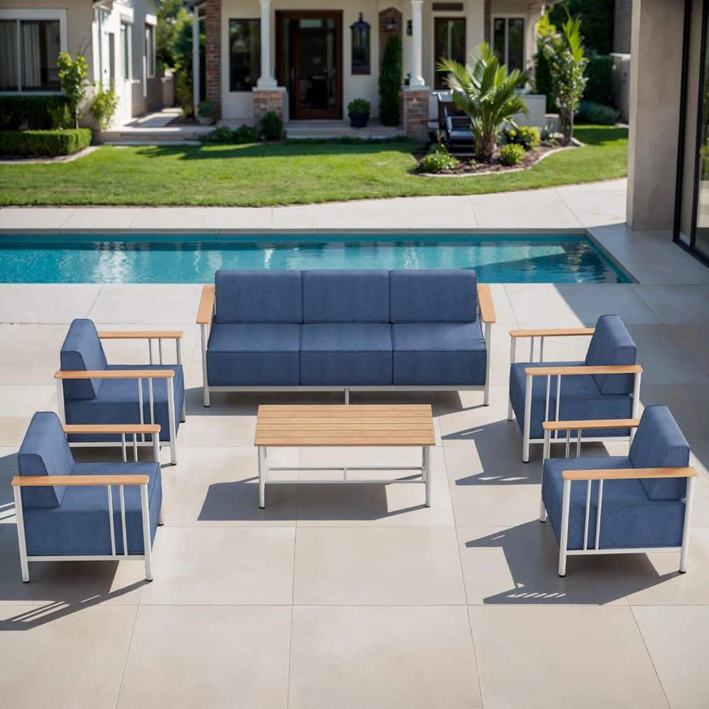 Opohoro Puffin 6-Piece White Metal Patio Conversation Set with Sofa ...