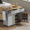 Harper & Bright Designs Gray Rubber Wood Kitchen Cart with Door ...