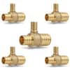 PLUMBFLEX 1 in. x 3/4 in. x 1/2 in. Brass PEX Barb Reducing Tee Pipe Fittings (5-Pack) 10315PXRT ...