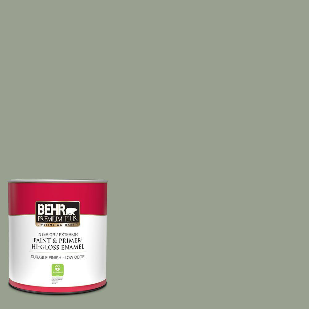 BEHR PREMIUM PLUS 1 qt. #N390-4 Bitter Sage Hi-Gloss Enamel Interior ...