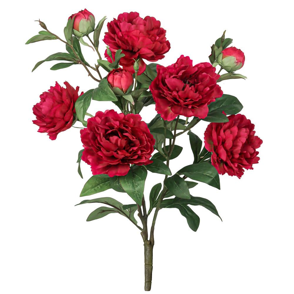 LIVING LUXURY 22 in. Deluxe Red Artificial Peony Plant Flower Stem Bush Bouquet 92097-R - The ...