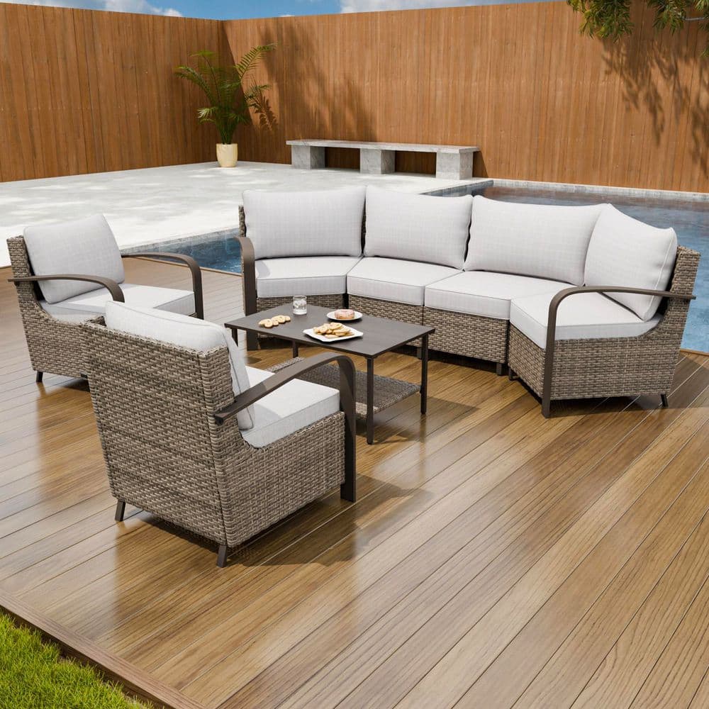 EAGLE PEAK 7-Piece Wicker Patio Conversation Sectional Seating Set with ...