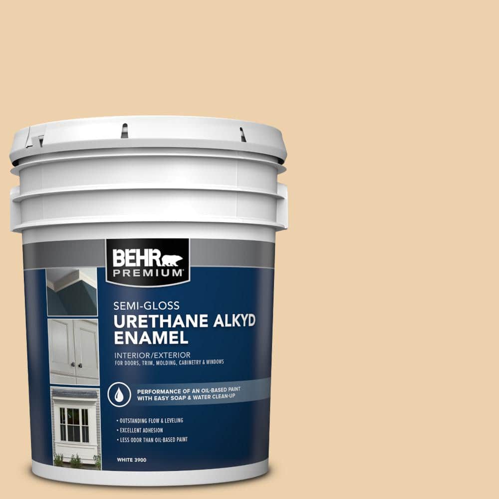 BEHR PREMIUM 5 gal. #MQ3-43 Ceramic Beige Urethane Alkyd Semi-Gloss ...