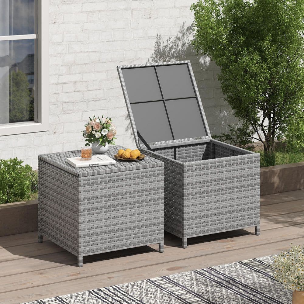 Poteban Alexandia Outdoor Wicker Side Table Patio Coffee Table with ...