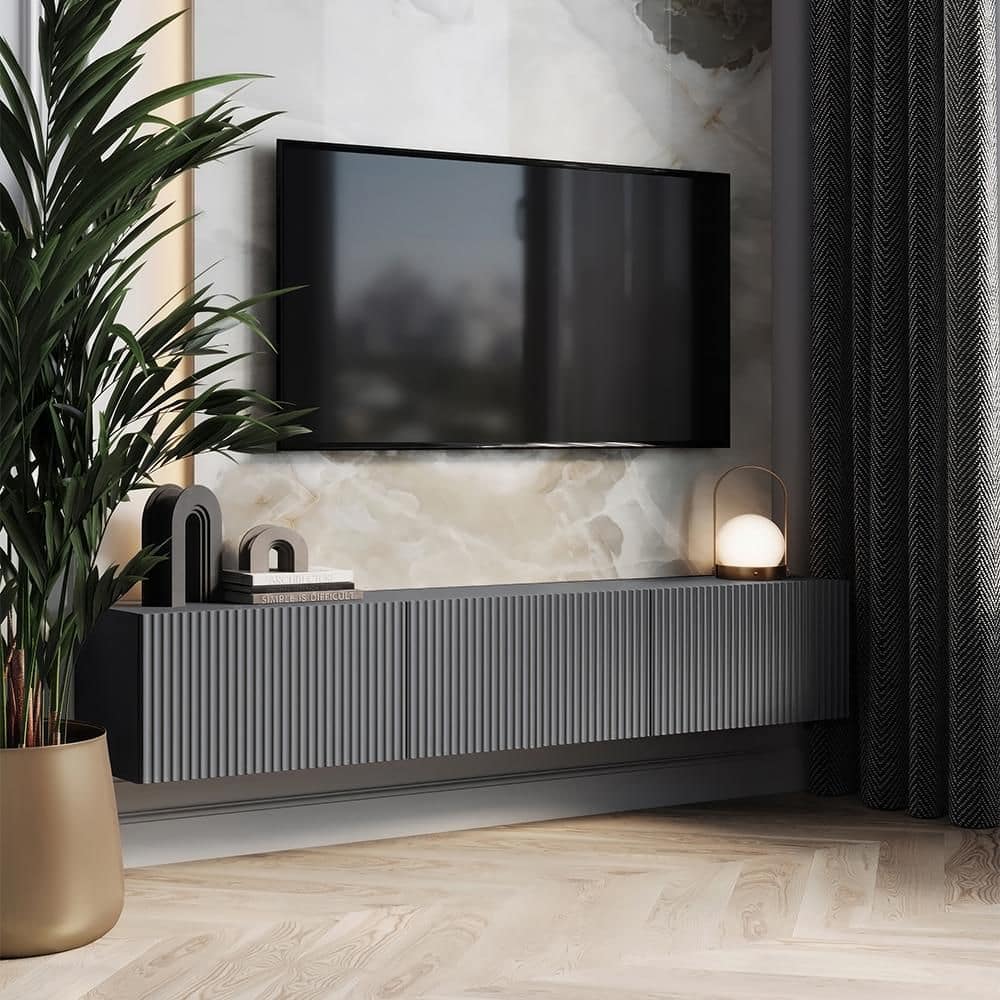 LIVING SKOG Camelia Graphite 71 in. Floating TV Stand Fits TV's up to ...