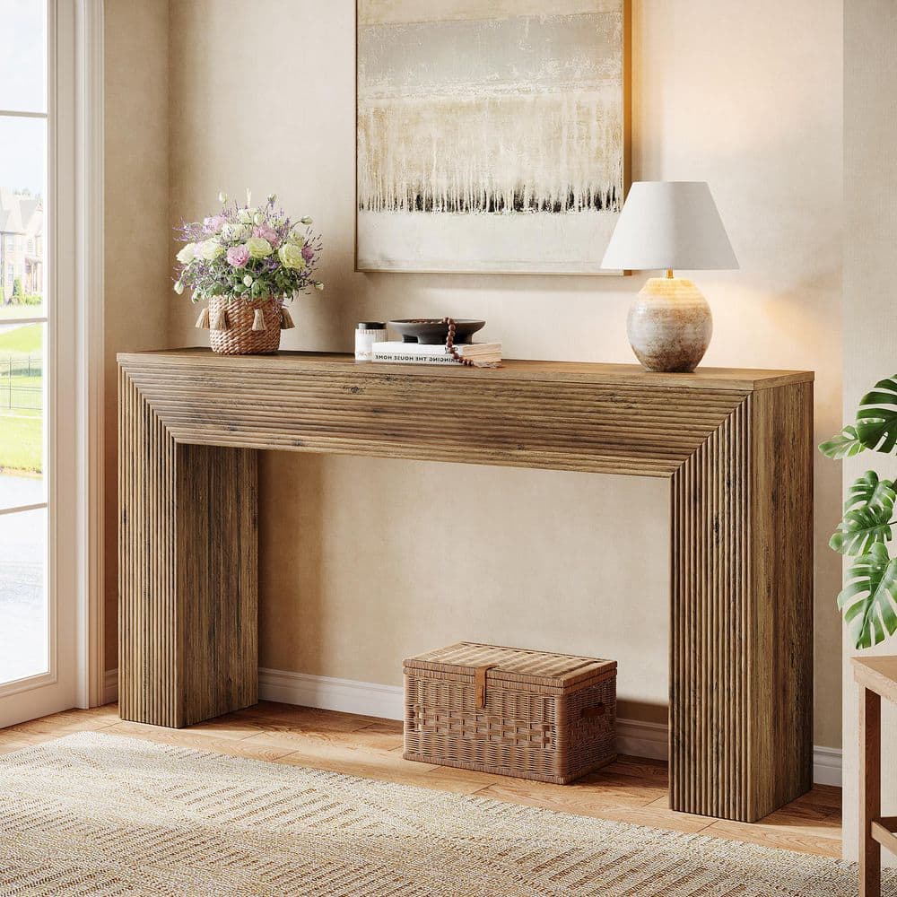 TRIBESIGNS WAY TO ORIGIN 63 in. Rustic Brown Rectangle Wood Console ...