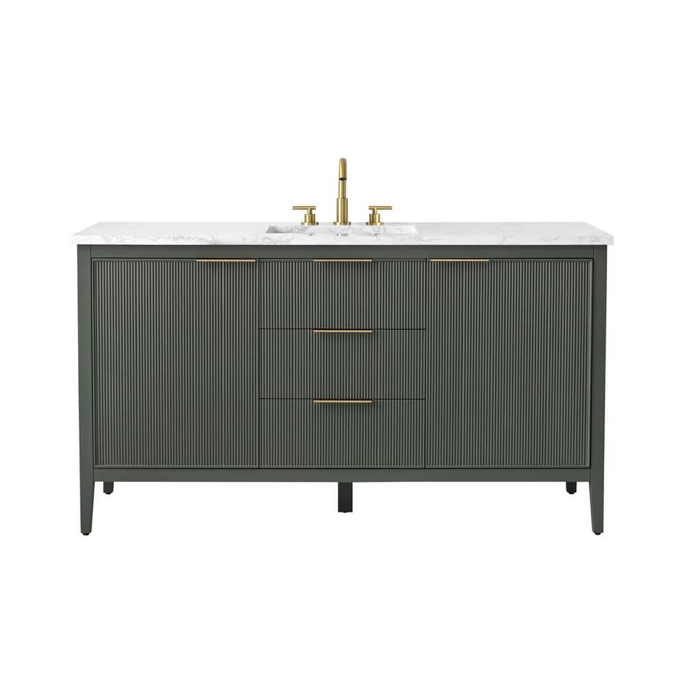 SUDIO Emma 60 in. W Bath Vanity in Vintage Green with Engineered Stone ...