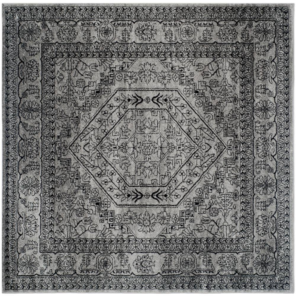 SAFAVIEH Adirondack Silver/Black 8 ft. x 8 ft. Square Medallion Border ...