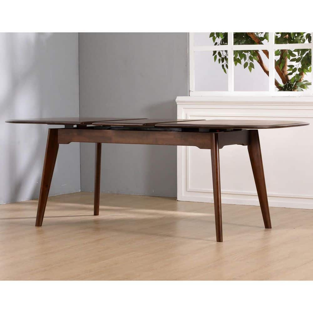 Furniture of America Shira Mid-Century Rich Walnut Wood 79 in. 4 Legs Extendable Dining Table ...