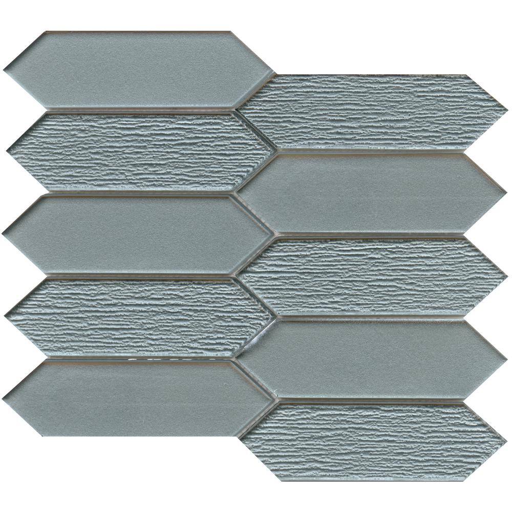 EMSER TILE Picket Blue Glossy 9.53 in. x 10.94 in. x 0.8mm Glass Mesh ...