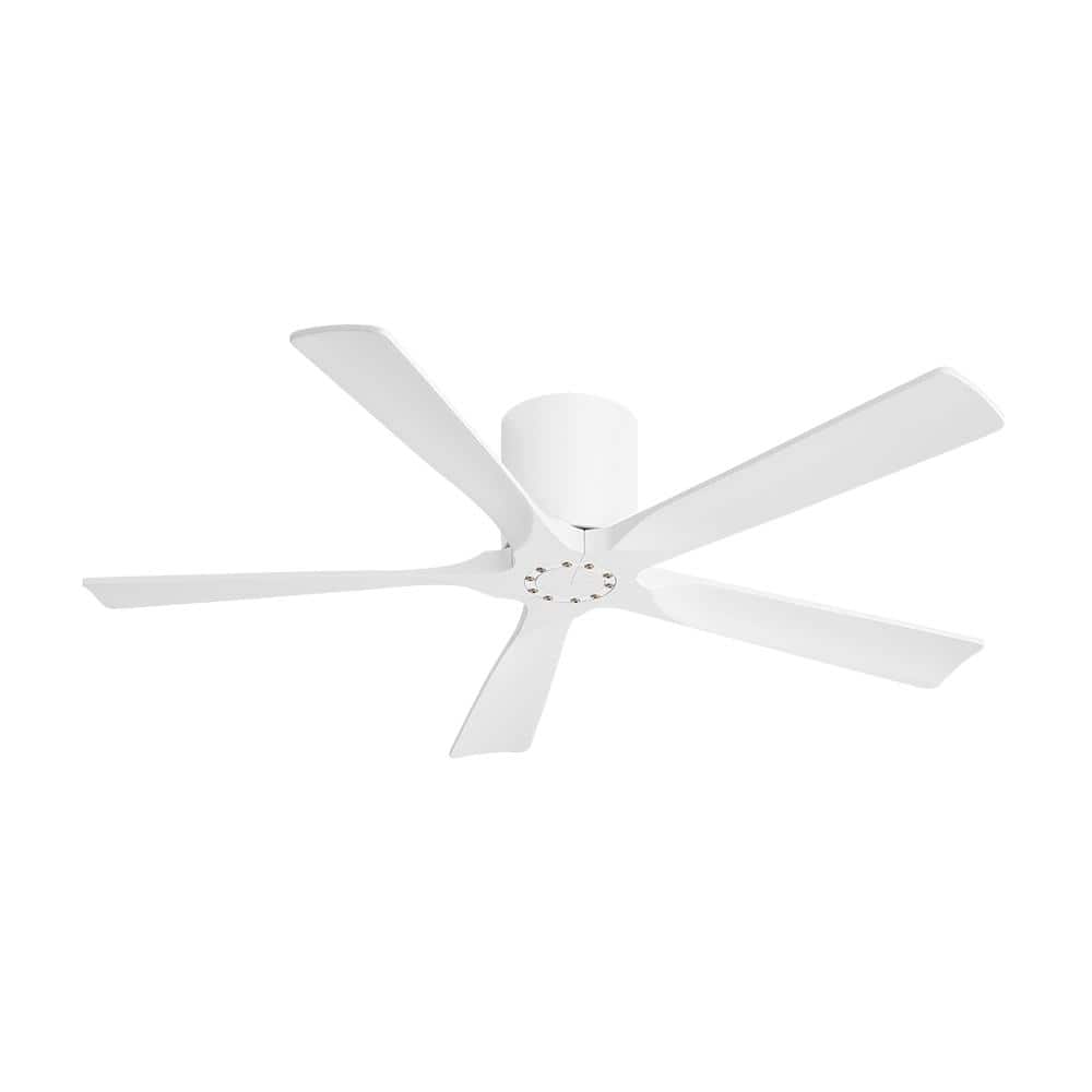 MLiAN 52 in. (4.3 ft. ) Indoor Flush Mount Ceiling Fan without Light, 5 Solid Wood Blades, White ...