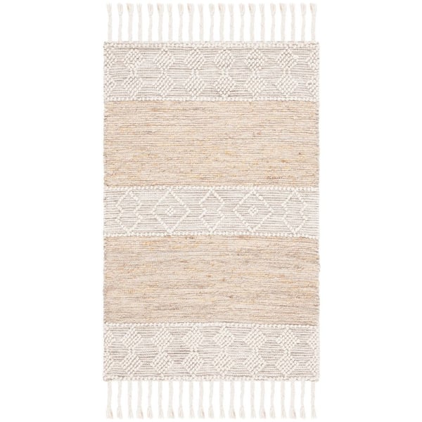 SAFAVIEH Natura 3 ft. x 5 ft. Ivory/Beige Striped Geometric High-Low ...