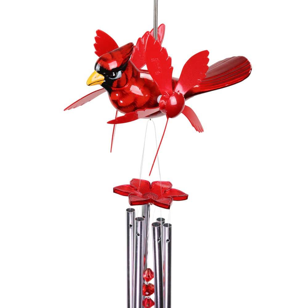Exhart Red Cardinal Spinning Wings Metal Wind Chimes 40293 - The Home Depot