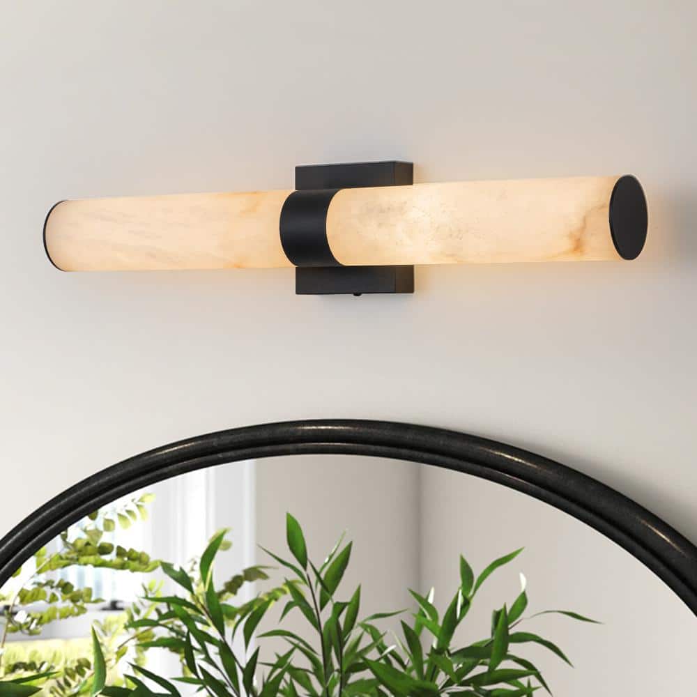 HUOKU Divine 23.6 in. W 1-Light Matte Black Solid Stone Bathroom LED ...