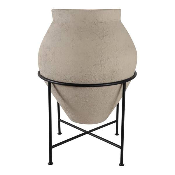 Liv & Skye Ivory Ceramic Round Planter Pot (18 in. W x 27 in. H) with ...