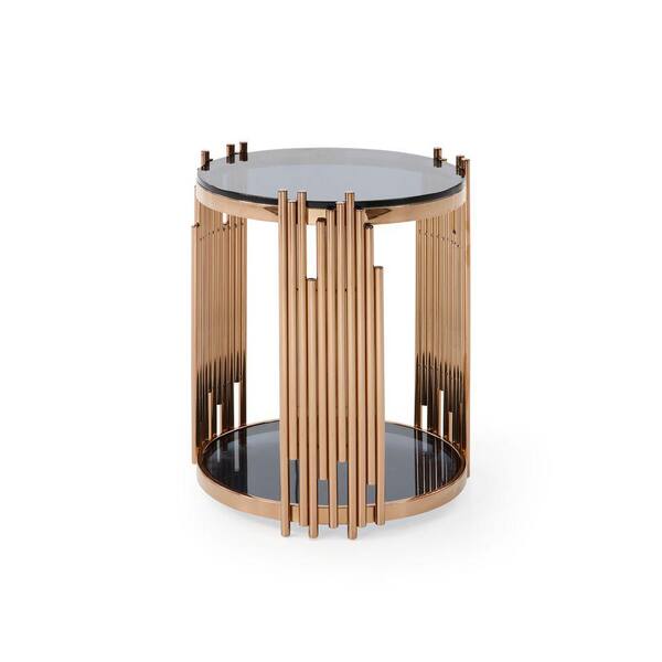 Benjara 22 in. Black and Gold Round Glass End Table with Metal Frame ...