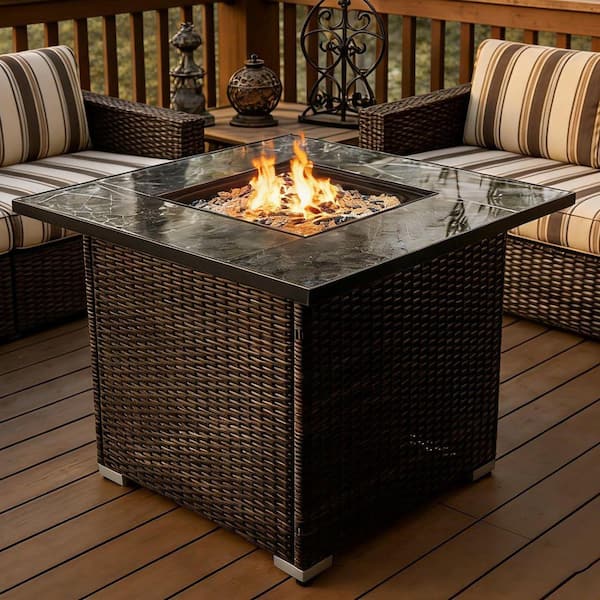 Coporesell 30 in. Dark Brown Square Propane Fire Pit Table with ...