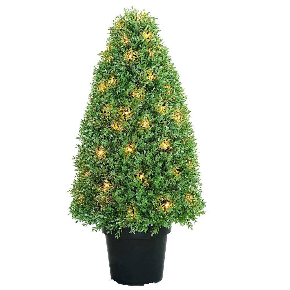 National Tree Company 36 in. Artificial Boxwood Tree with Dark Green ...