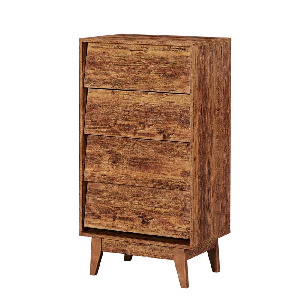 anpport Mid-Century Brown 4-Drawer 19.90 in. Dresser with Bevel Design ...