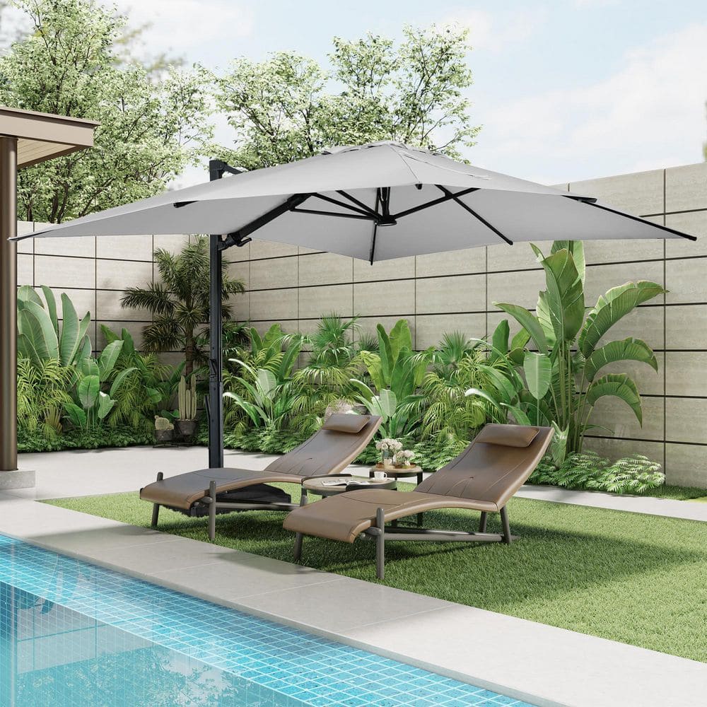 Clihome 10 ft. x 13 ft. Cantilever Patio Umbrella in Gray with 1-Click ...