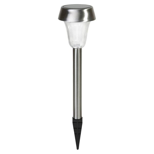 Hampton Bay Outdoor Brushed Nickel Solar LED Walk Light RPS14M-N1-SS ...