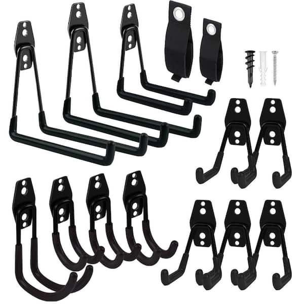 6 Pack 2.8 in. Black Steel Wall Rack with Heavy-Duty Hooks for Garage ...