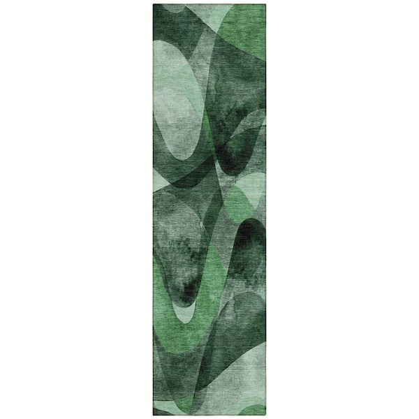 HomeRoots Fern Green 2 ft. x 8 ft. Woven Abstract Polyester Runner ...