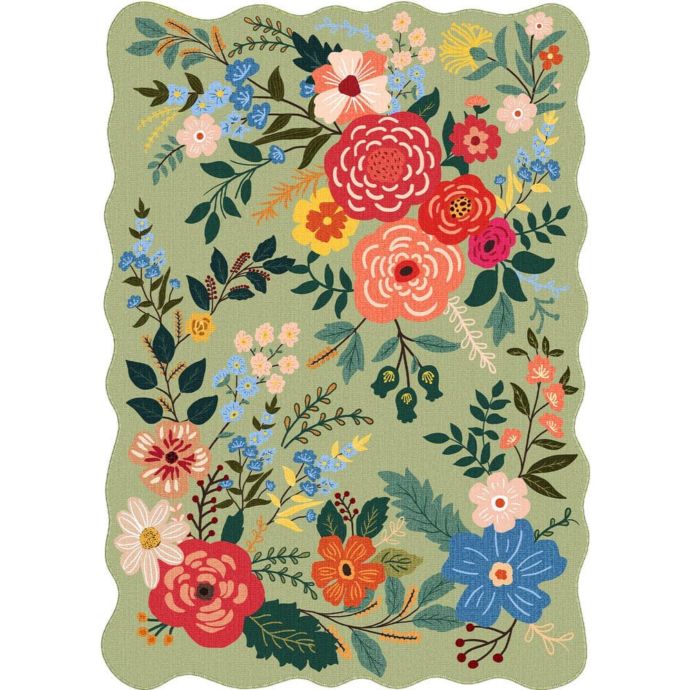 HaiiMeid Papaver Rhoeas Green 9 ft. x 12 ft. Floral Washable Area Rug ...