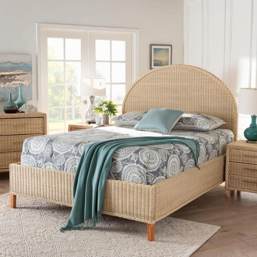 bali pari Lanica Sun Bleached Brown Rattan Frame Queen Panel Bed 250 13730 HD The Home Depot