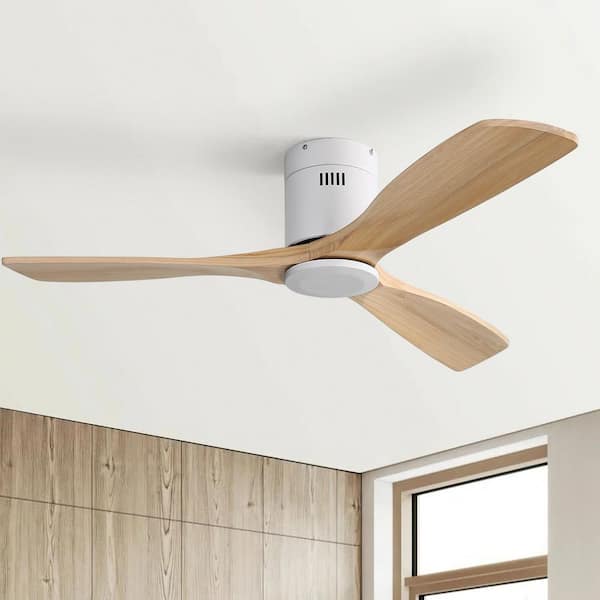 Sofucor 52 in. Indoor/Outdoor Smart Standard Flush Mount 3-Carved Wood ...