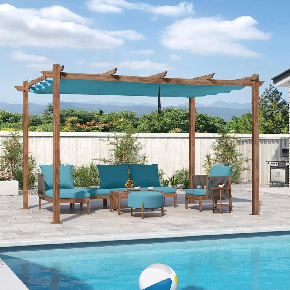 PURPLE LEAF 10 ft. W x 13 ft. D Outdoor Natural Wood Grain Aluminum ...