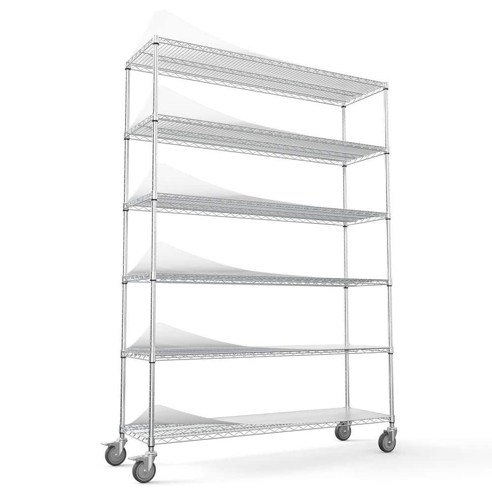 6-Tier Silver Kitchen Cart Wire Shelving Unit, 6000 lbs. NSF Height ...