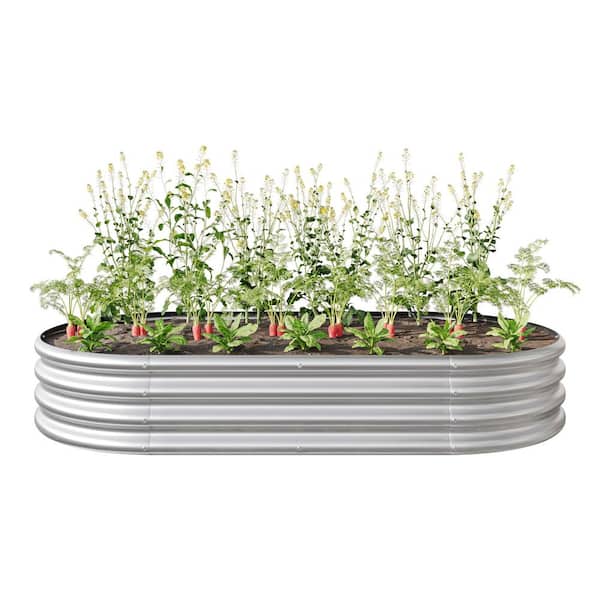 Tenleaf 32.00 in. x 11.00 in. Round Silver Metal Raised Garden Bed ...
