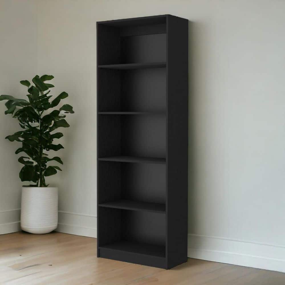 HomeRoots 71.1 in. Tall Black Engineered Wood 5 Shelf Standard Bookcase ...