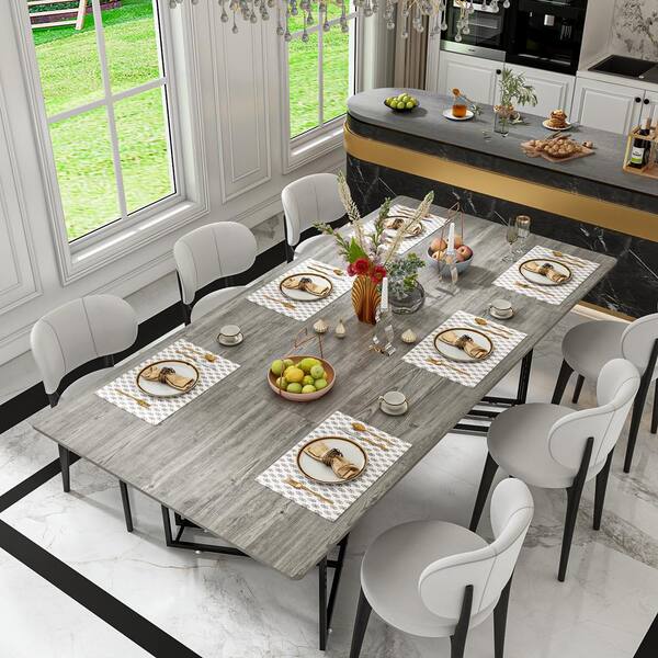 70.9 in. Industrial Rustic Brown Wooden 4 Legs Dining Table Rectangular Kitchen Table for 8 People