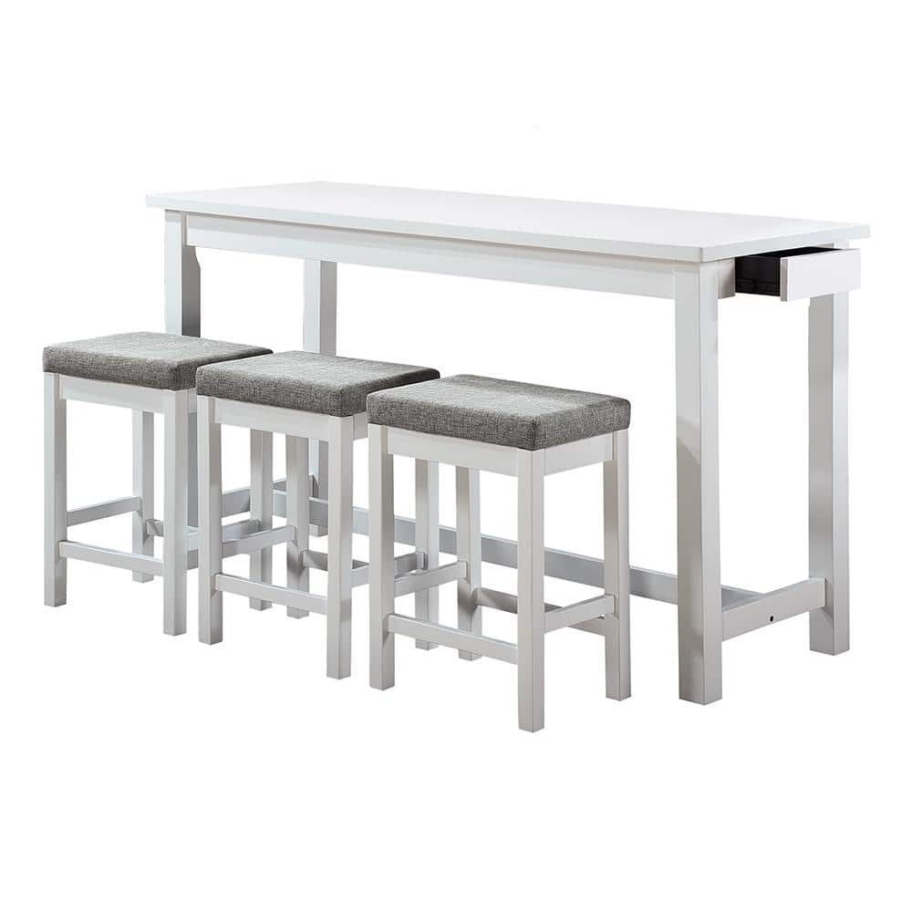 Lazzara Brim 4-Piece White Finish Wood Bar Table Set Seats 3 5713WT ...