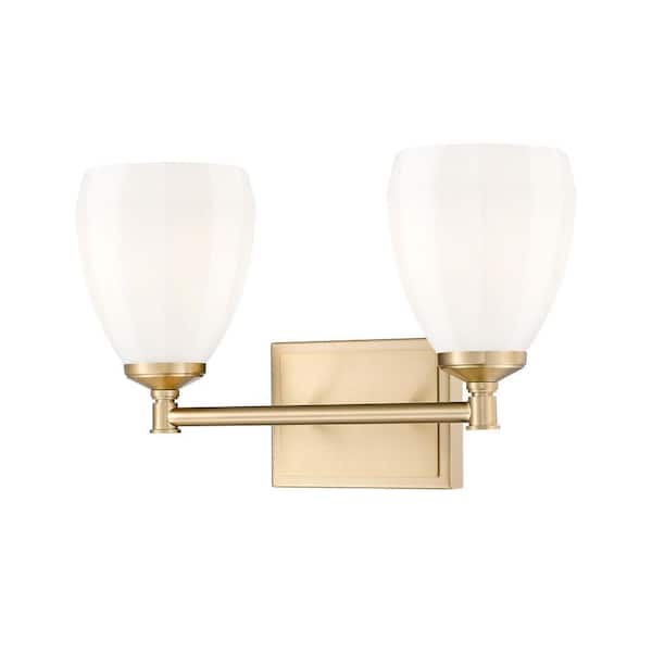 Oren 16 in. 2 Light Modern Gold Vanity Light with Matte Opal Glass ...