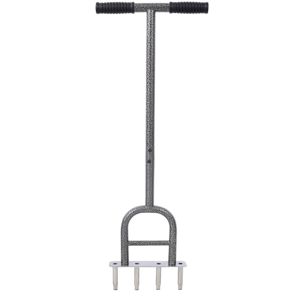 Huluwat Gray Steel Lawn 4-Tine Aerator, 4 Corer Plug Aerator Toolwith ...