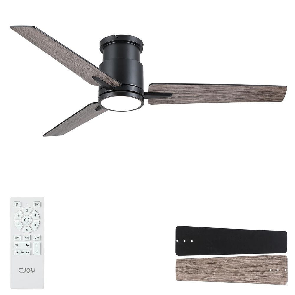 ZXXC 48 in. W 3-Blade Ceiling Fans in Black with Dimmable Tri-Color LED ...