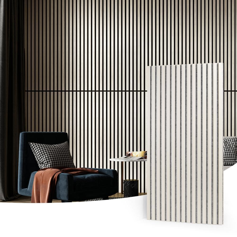 Art3dwallpanels White Elm 0.8 in. x2 ft. x4 ft. Slat MDF Acoustic ...