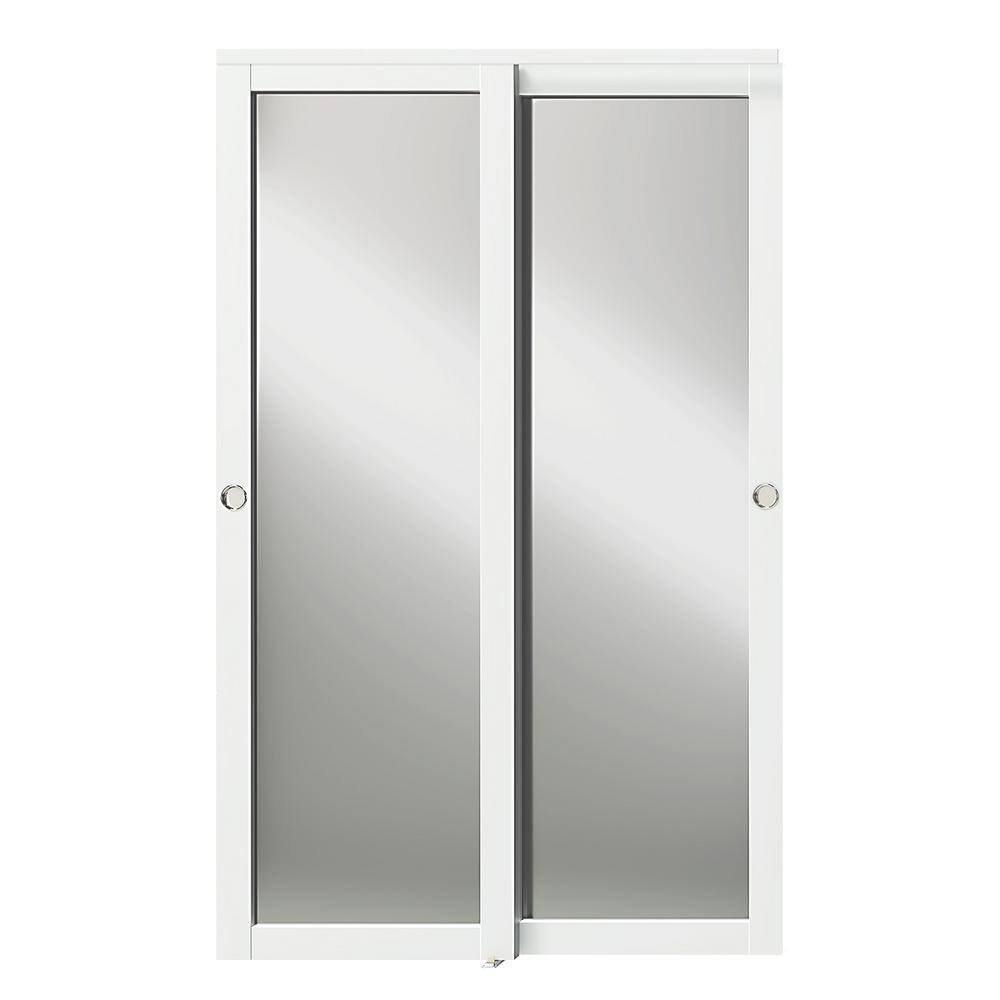 TENONER 72 in. x 80 in. 1-Lite Mirrored Glass Solid Core White Primed ...