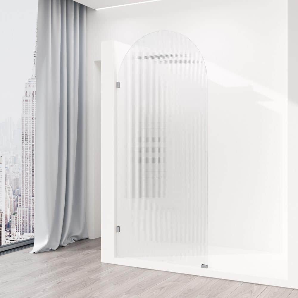 VIGO Arden 34 in. W x 78 in. H Frameless Fixed Shower Screen in Chrome ...