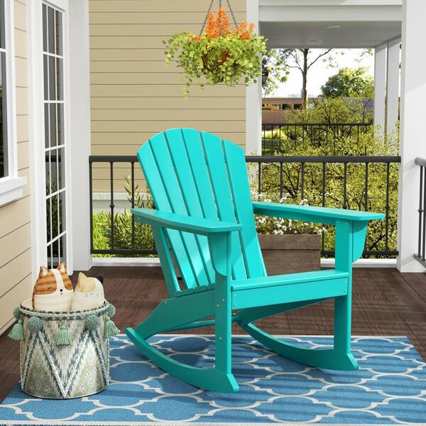WESTINFURNITURE Mason Turquoise Adirondack HDPE Plastic Outdoor Rocking ...