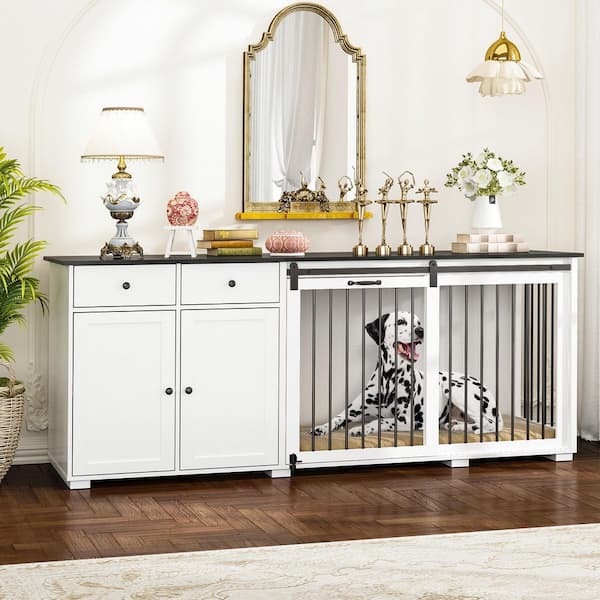 FUFU&GAGA Modern Large Wooden Dog Kennel Furniture Storage Cabinet, Pet Dog Cage with 2 Drawers ...