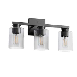 YANSUN 18 in. 3-Light Black Vanity Light with Clear Glass for Elegant ...