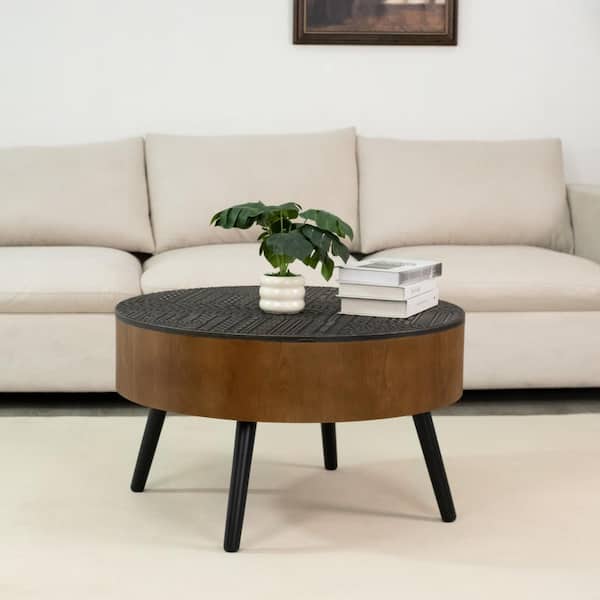 Noble House April 31.5 in. Brown Round Shape Wood Top Coffee Table with ...
