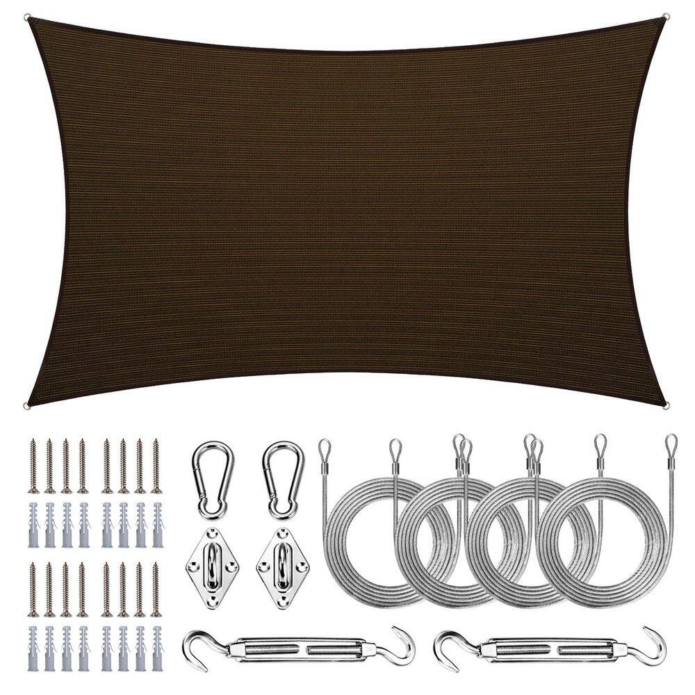 AMGO 8 ft. x 16 ft. Rectangle Sun Shade Sail with Hardware Kit and Rope ...