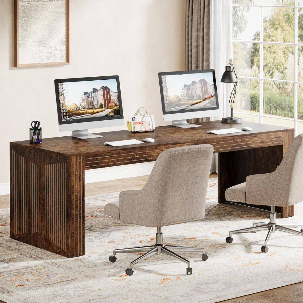 TRIBESIGNS WAY TO ORIGIN Halseey 79 in. Extra Long Double Rectangular Brown Wood Computer Desk ...