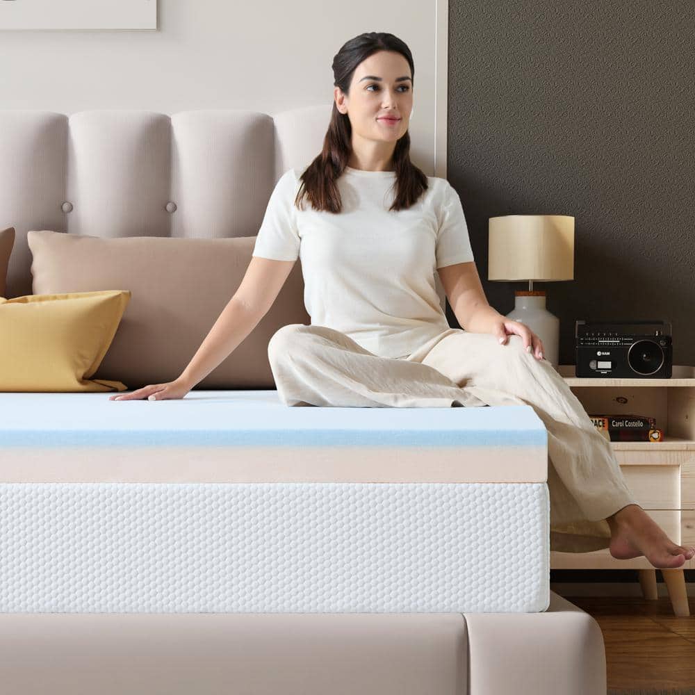 Twolike 3 in. Full Size Memory Foam Mattress Topper- Enhances Comfort ...