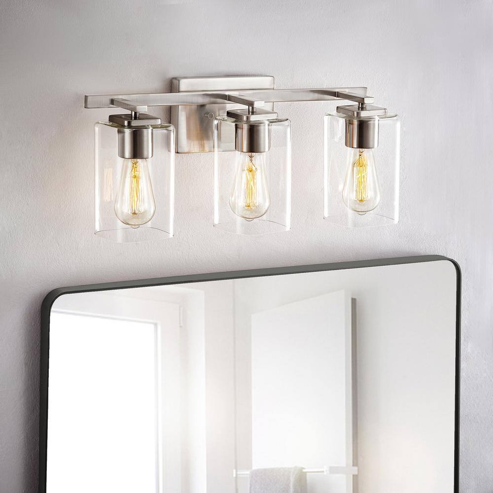 KAWOTI 20.75 in. 3-Light Brushed Nickel Bathroom Vanity Light with ...